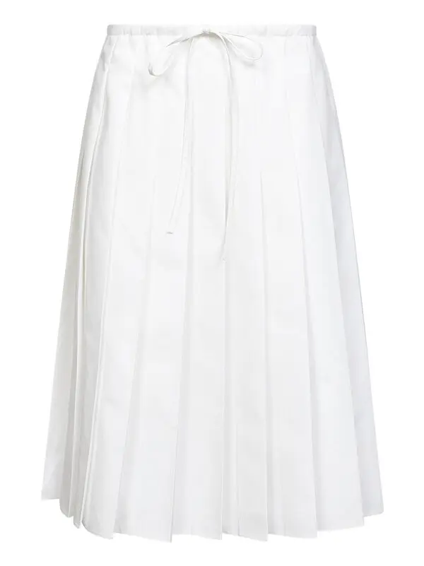 Prada Pleated Midi Skirt In White Technical Cotton Blend - Multicolor