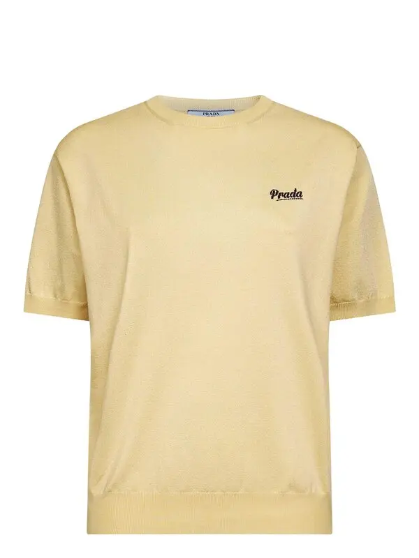 Prada Cream Cotton And Silk Ribbed Crewneck Sweater - Multicolor