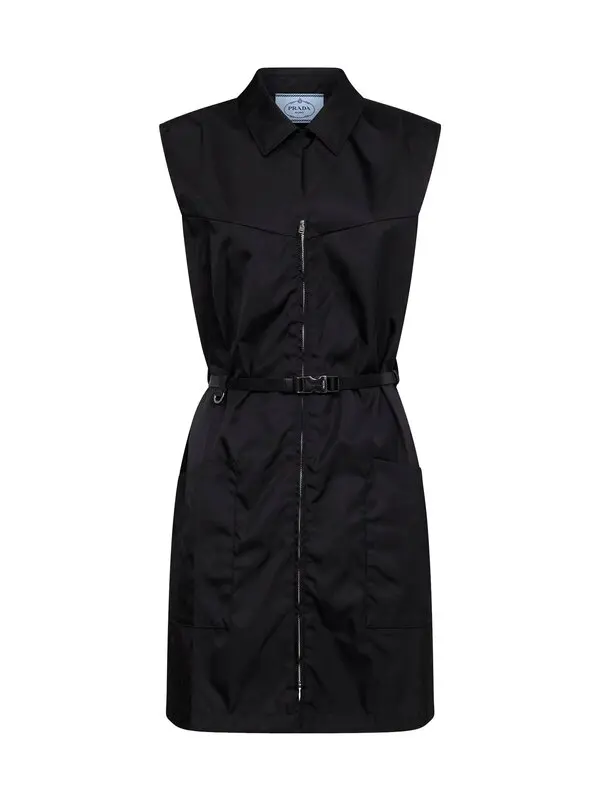 Prada Black Re-nylon Belted Short Dress - Multicolor