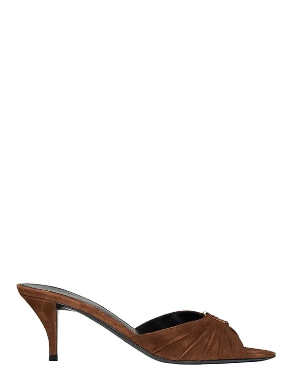 Saint Laurent Dark Havana Suede Babylone Mules - Multicolor