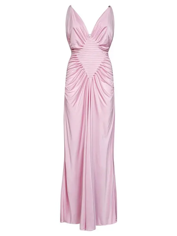 Versace Pastel Pink Liquid Viscose Jersey Evening Dress With Medusa Hardware - Multicolor