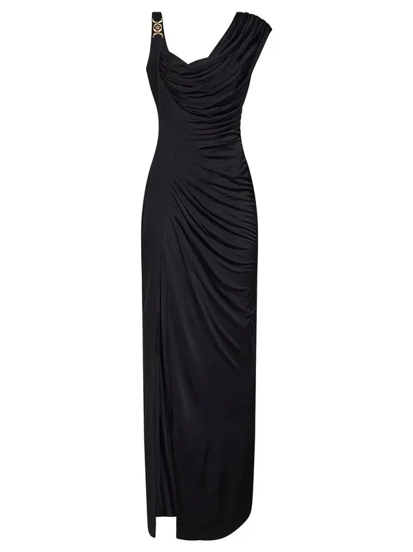 Versace Black Liquid Jersey Draped Long Dress - Multicolor