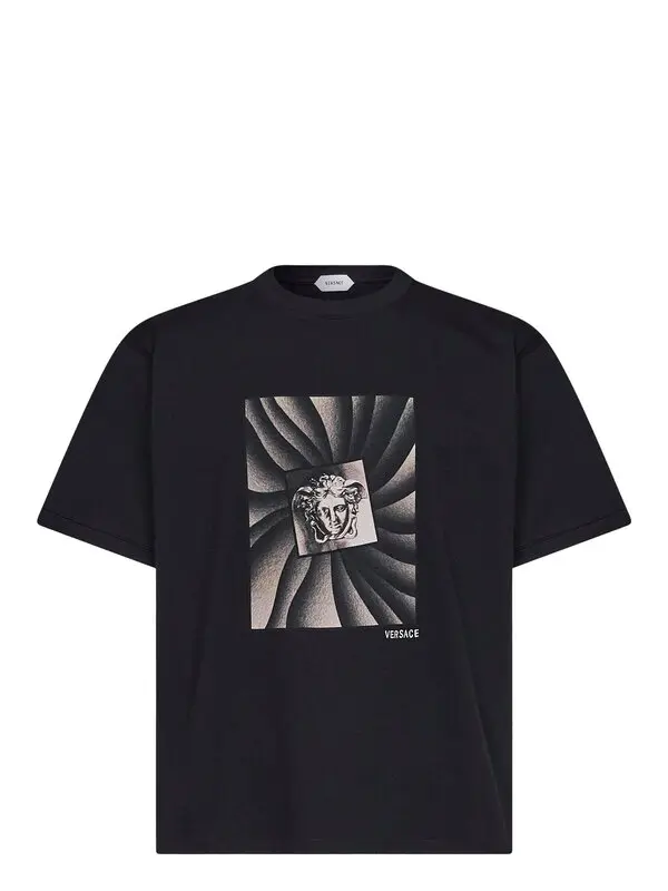 Versace Black Cotton Jersey Printed Regular T-shirt - Multicolor