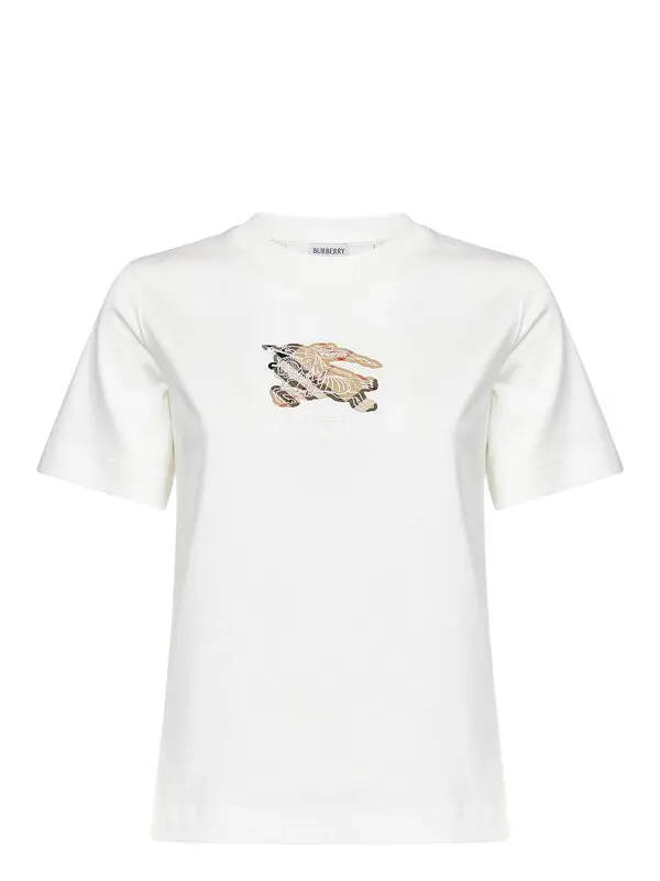 Burberry Chalk White Cotton Ekd Check T-shirt - Multicolor
