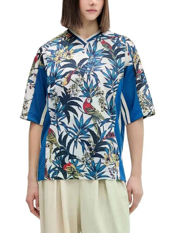 Adidas Farm Rio Floral-print V-neck T-shirt - Blue
