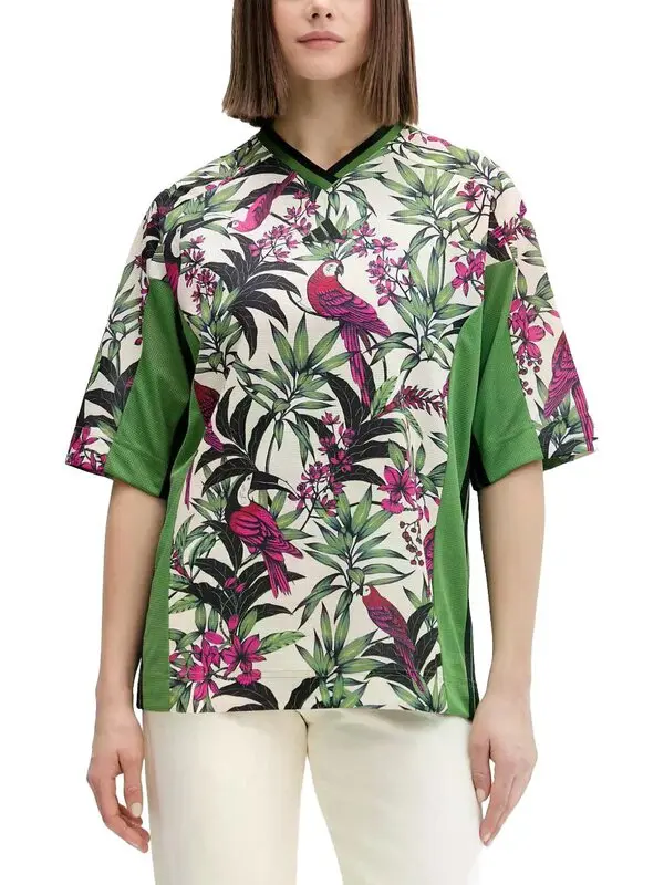 Adidas X Farm Rio Floral Print V-neck T-shirt - Green