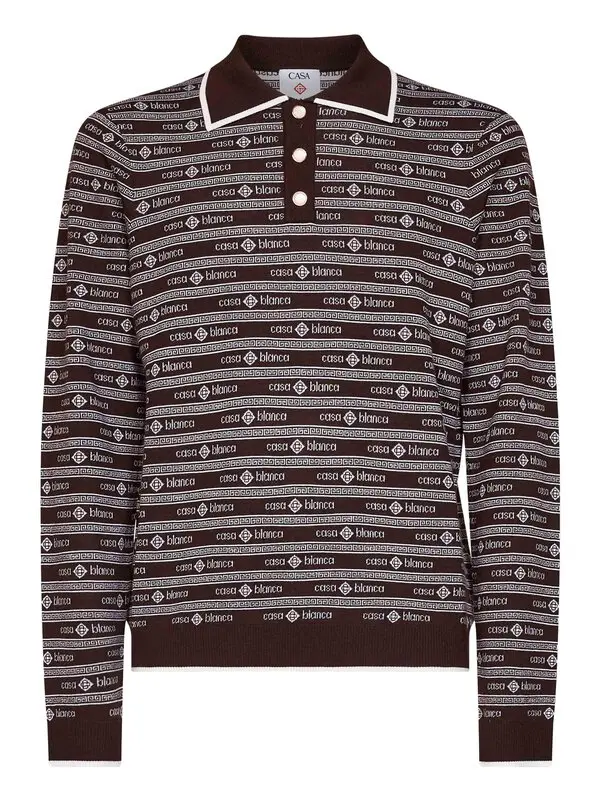Casablanca Dark Brown Wool Knit Wordmark Polo Shirt - Multicolor