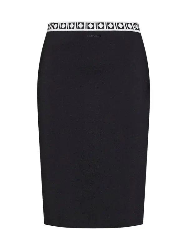 Versace Black Knit Midi Skirt With Jacquard Detail - Multicolor