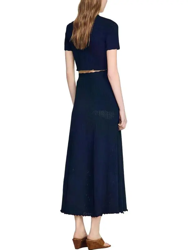 Sandro Pointelle-knit Flared Skirt - Blue