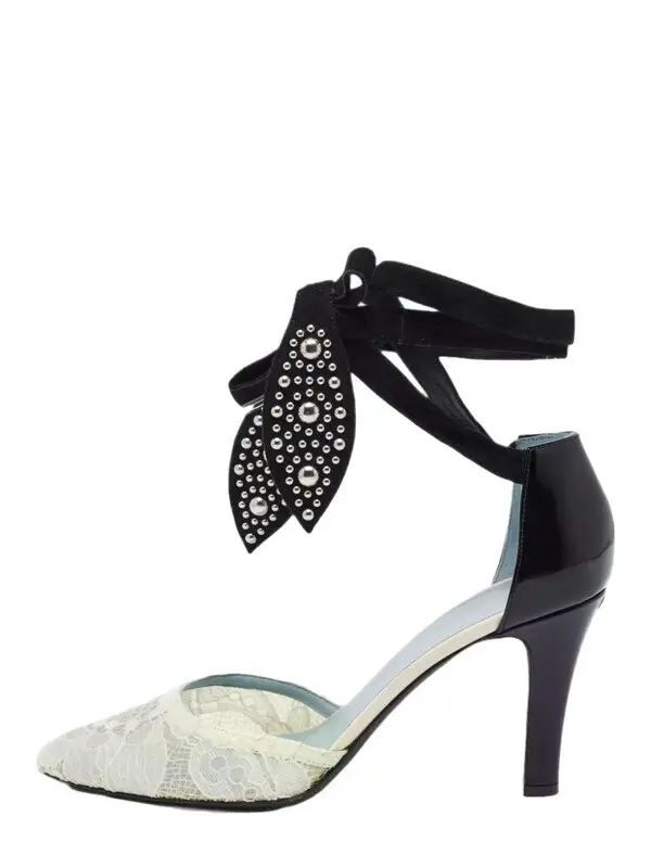 Valentino Garavani Embellished Lace-overlay Ankle-tie Pumps - White