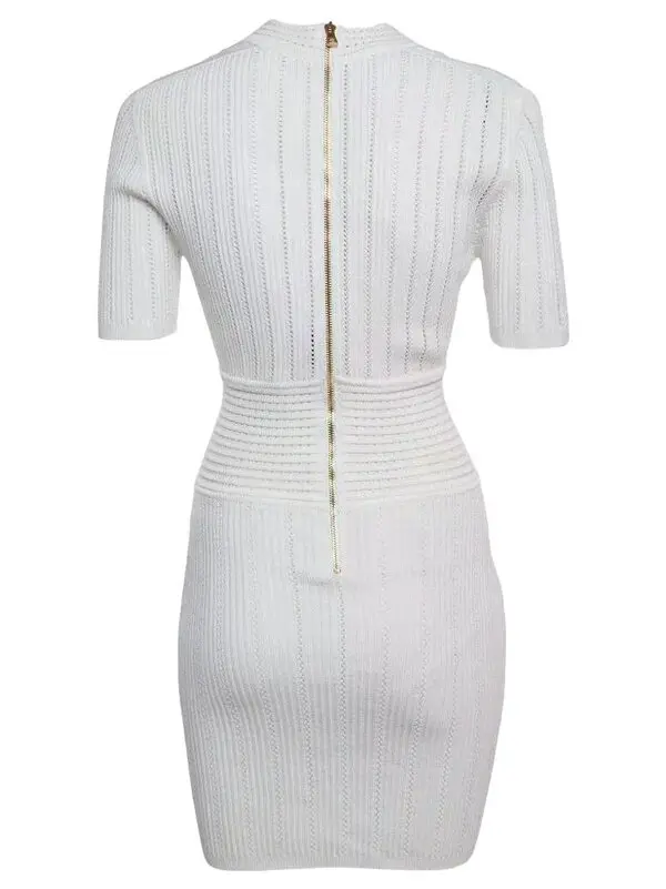 Balmain Lion Head Button Knit Mini Dress - White