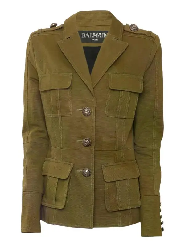 Balmain Cotton Twill Notched Lapel Jacket - Green