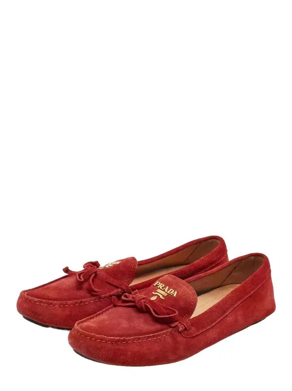 Prada Suede Bow Detail Loafers - Red