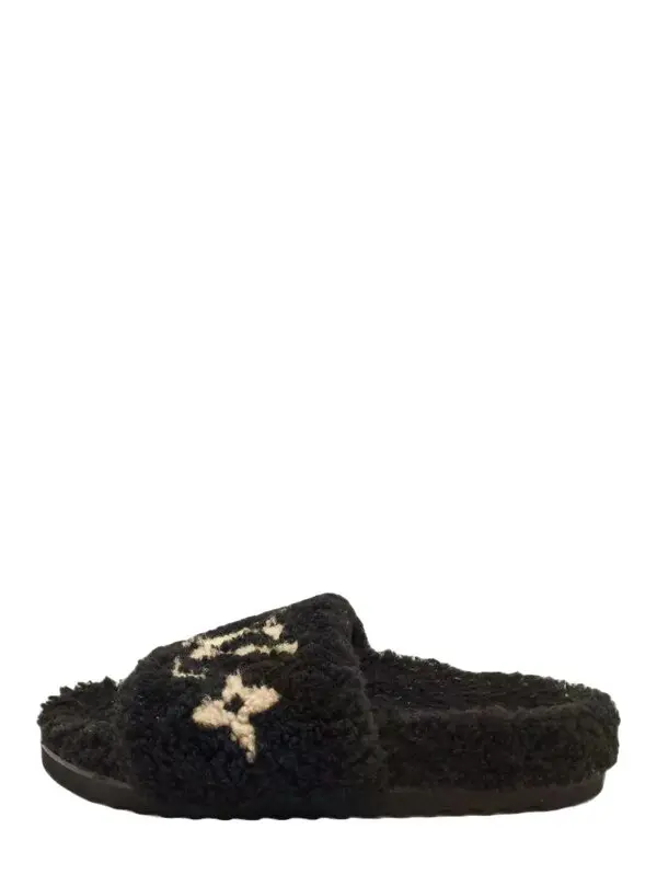 LOUIS VUITTON Shearling Monogram Slides - Black
