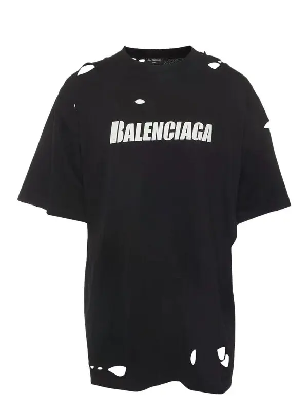 Balenciaga Caps Destroyed Flatground T-shirt - Black