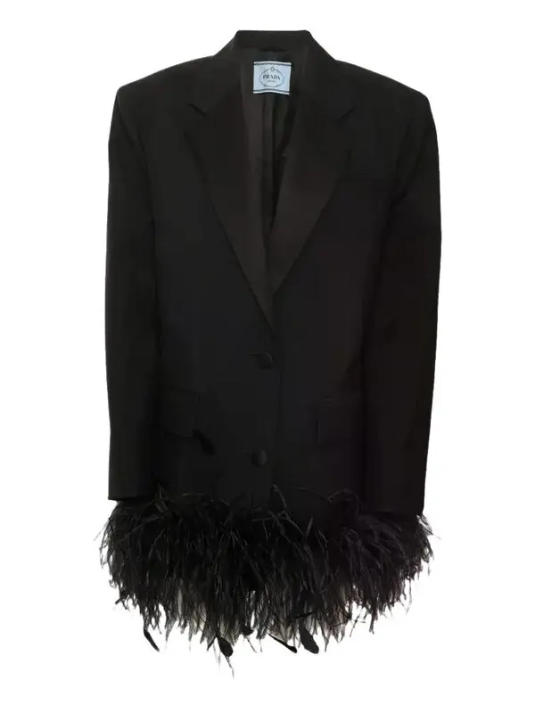 Prada Single-breasted Blazer With Feather Trim - Black