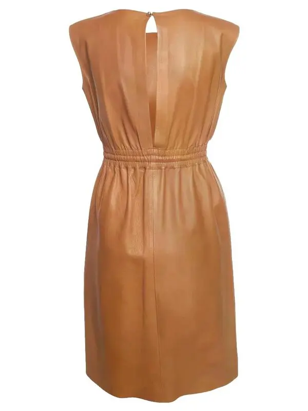 Gucci Sleeveless Drawstring-waist Leather Mini Dress - Brown