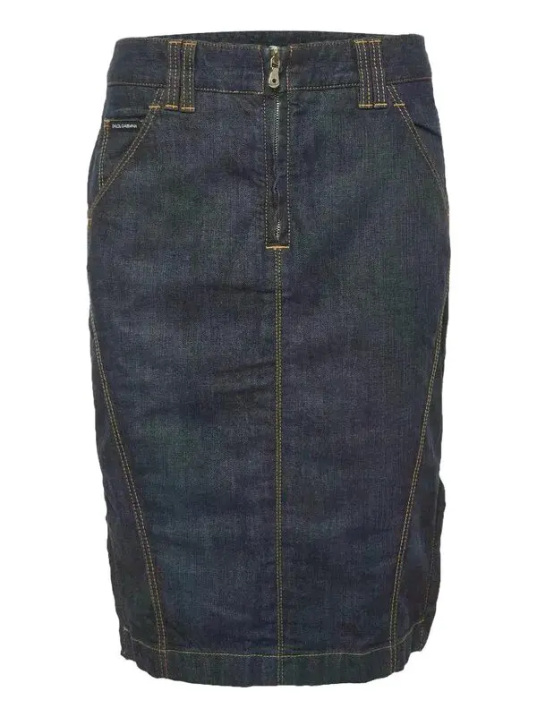 Dolce & Gabbana Logo-patch Denim Pencil Skirt - Blue