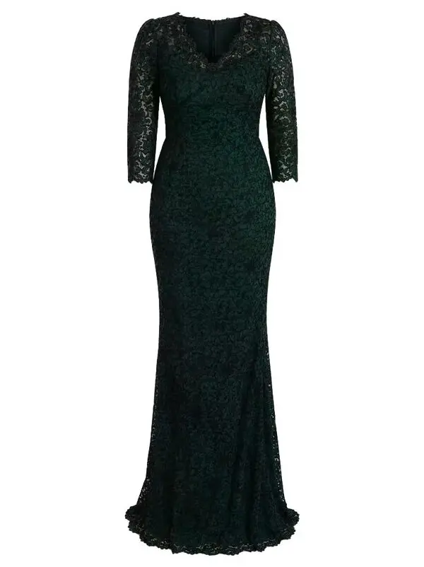 Dolce & Gabbana Floral Lace V-neck Maxi Dress - Green