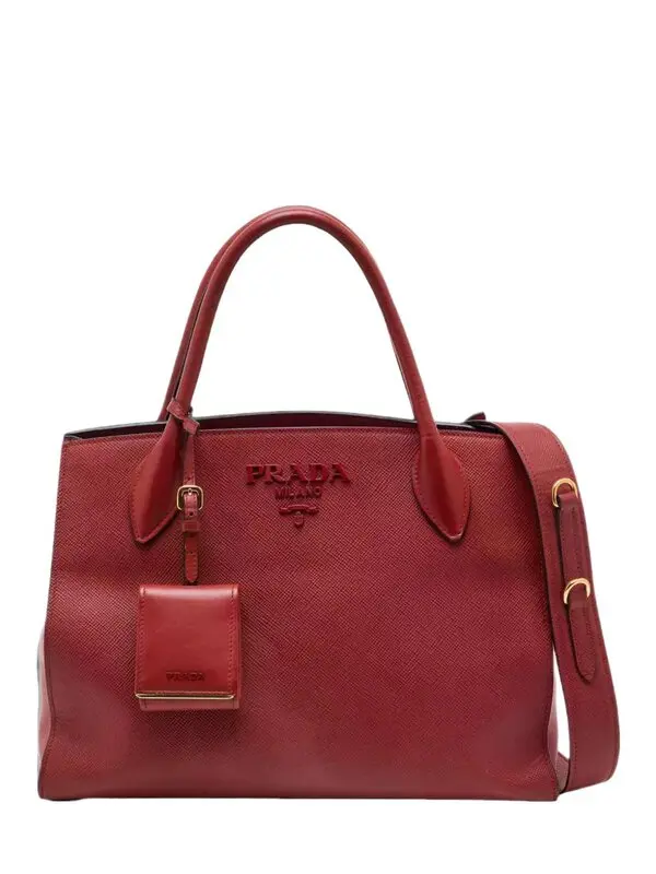 Prada Monochrome Leather Tote Bag - Red
