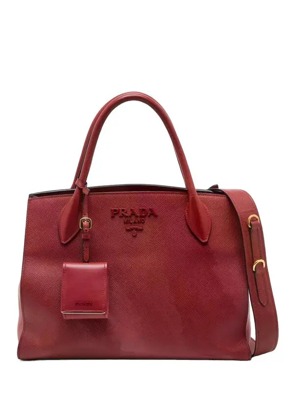 Prada Monochrome Leather Tote Bag - Red