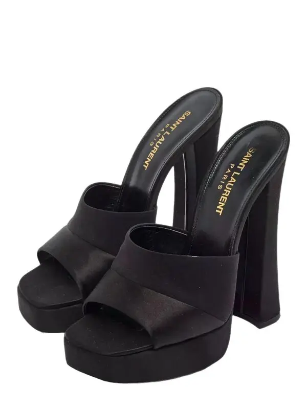 Saint Laurent Satin Platform Block Heel Sandals - Black