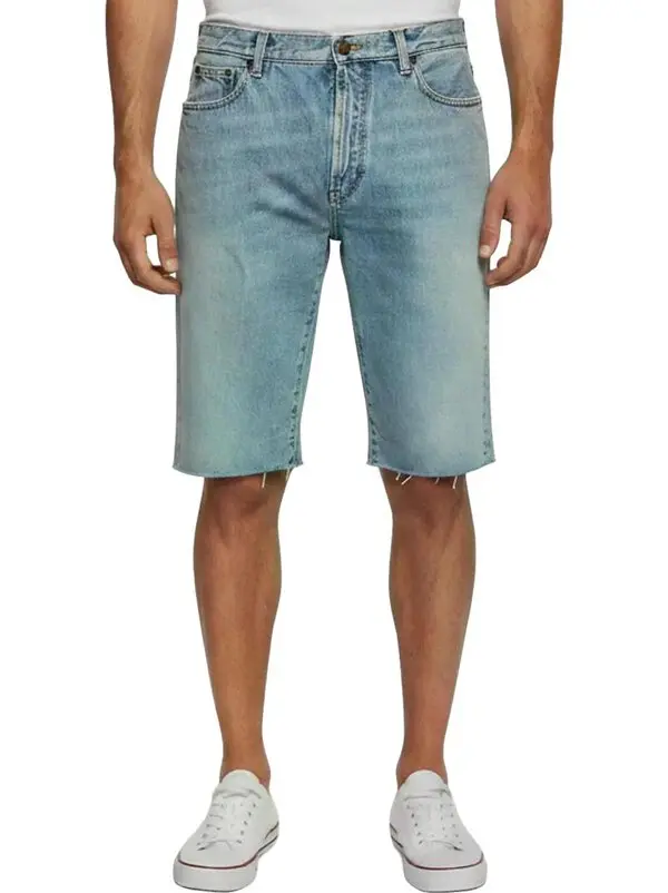 Saint Laurent Distressed Denim Shorts - Blue