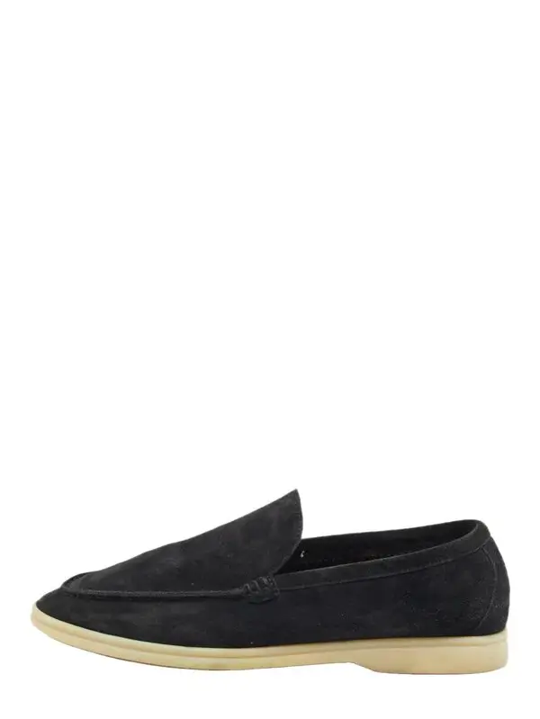 Loro Piana Suede Almond Toe Slip-on Loafers - Black