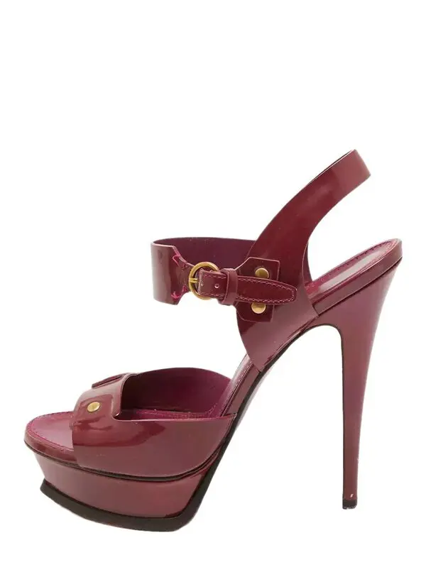 Saint Laurent Patent Leather Platform Ankle Strap Sandals - Red