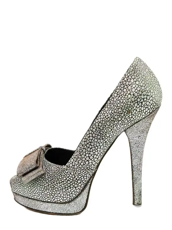 Fendi Tone Brocade Bow Detail Platform Stiletto Pumps - Silver