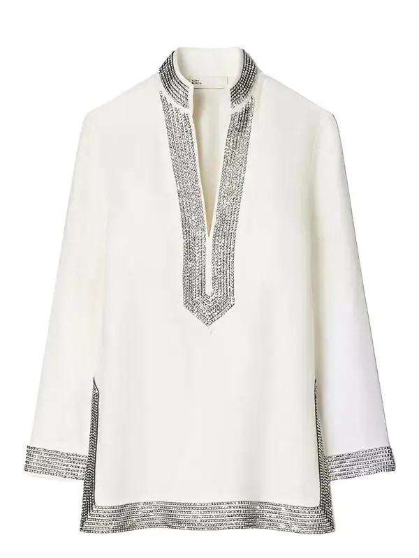 Tory Burch Embellished Linen Tunic - Neutrals