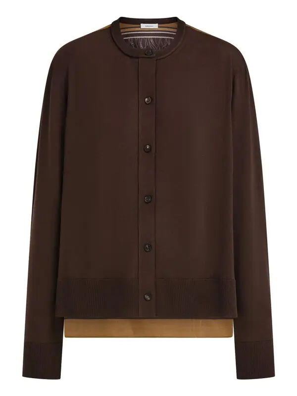 FERRAGAMO Pure Wool Cardigan With Silk Panel Detail - Brown