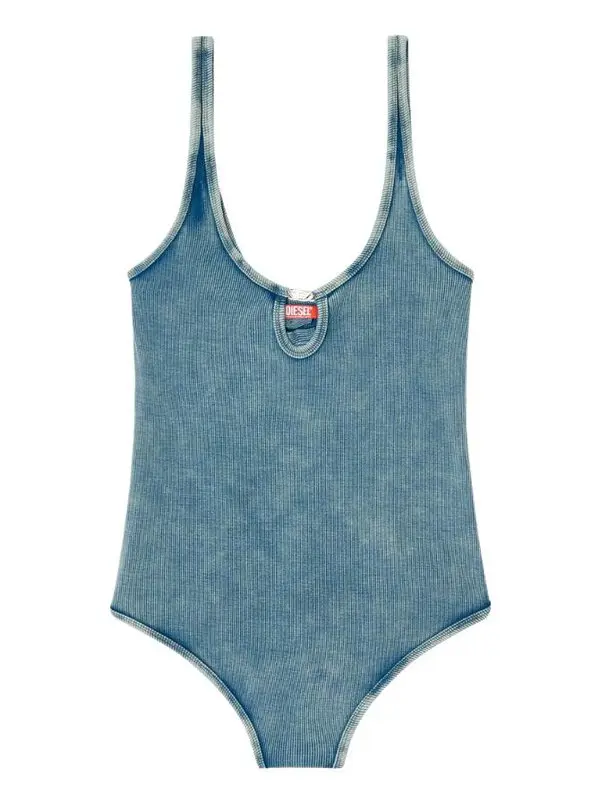 DIESEL® Bodysuit In Marble-washed Stretch Cotton - Blue