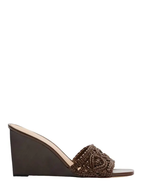 Veronica Beard Ellen Macramé Leather Wedge Mules - Black