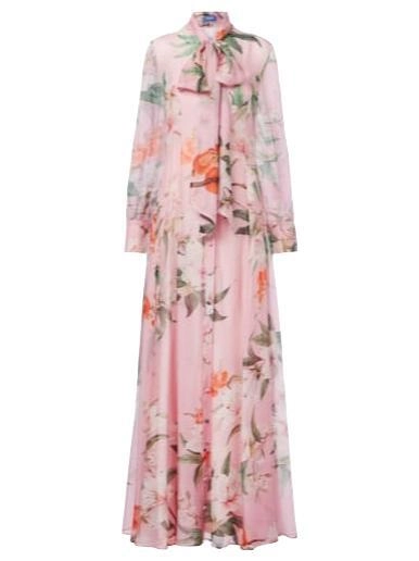 LEO Lilith Bow Detail Floral Chiffon Maxi Dress - Pink
