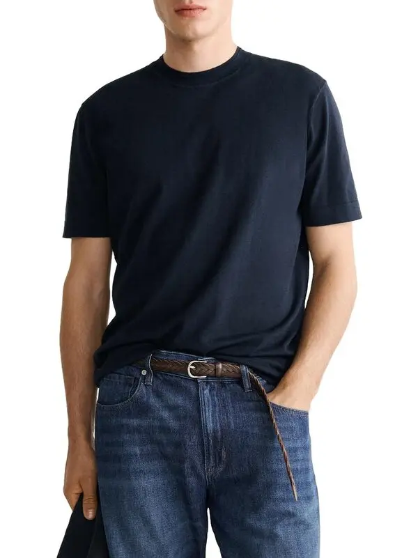 Mango Cotton & Silk T-shirt - Navy