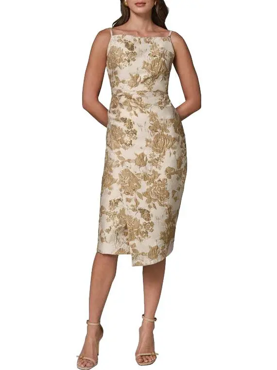 Donna Karan New York Floral Metallic Jacquard Sheath Dress - Gold Multi