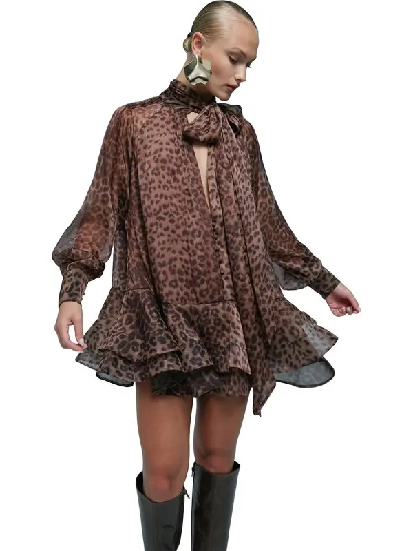 Bardot Adrie Babydoll Mini Dress - Leopard