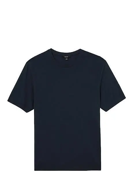 REISS Chad Crewneck Short-sleeve Cotton-blend T-shirt - Navy