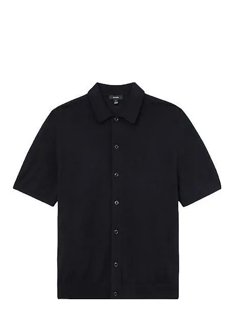 REISS Drayton Button-down Merino-wool Shirt - Navy
