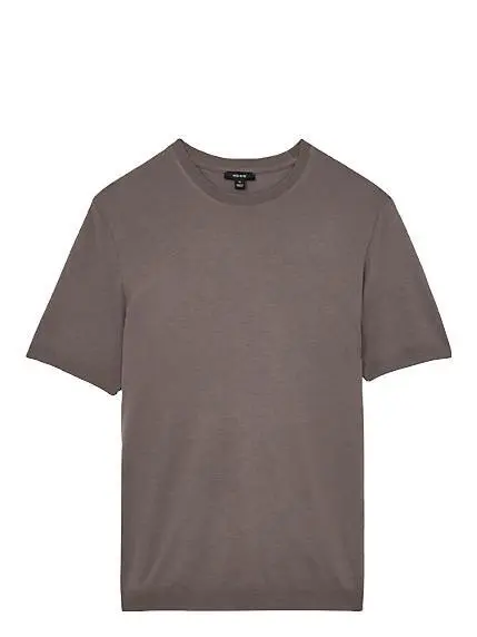 REISS Chad Crewneck Short-sleeve Cotton-blend T-shirt - Mouse Brown