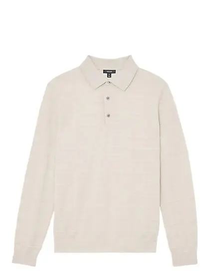 REISS Pallas Textured Long-sleeve Knitted Polo - Ecru