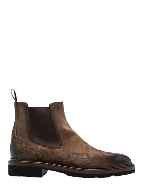 Santoni Suede Brogue Detail Chelsea Boots - Brown
