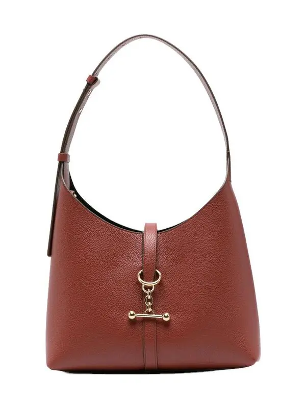 Strathberry Shoulder Bag In Textured Calf Leather With Signature Bar Hardware - Brown
