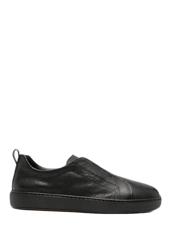 Santoni Grainy Leather Slip-on Trainers - Black