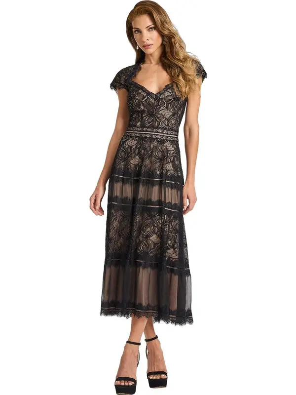 Tadashi Shoji Maelle Lace Midi Dress - Black/nude