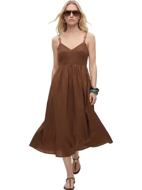 KOTON V-neck Sleeveless Maxi Dress With Adjustable Straps - Brown