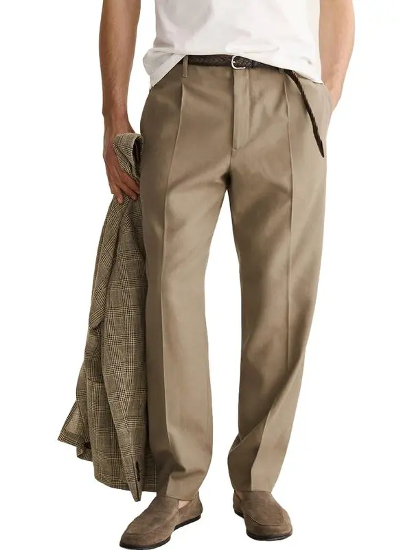 Mango Pleated Straight-leg Pants - Khaki