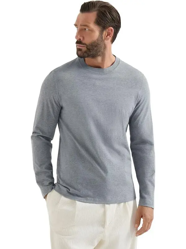 Brunello Cucinelli Cotton Jersey Long Sleeve Crew Neck T-shirt - Grey