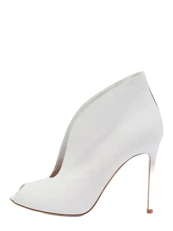 GIANVITO ROSSI Leather Vamp Peep-toe Stiletto Heel Ankle Boots - White